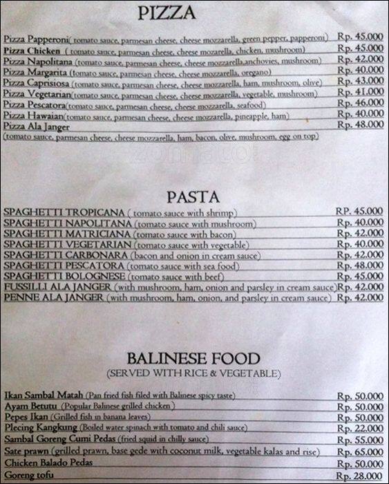 Menu at Janger Restaurant, Sengkidu