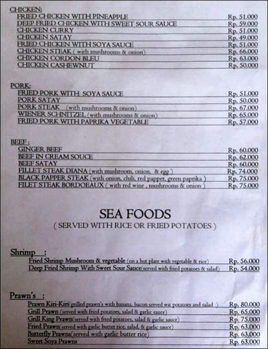 Menu at Janger Restaurant, Sengkidu