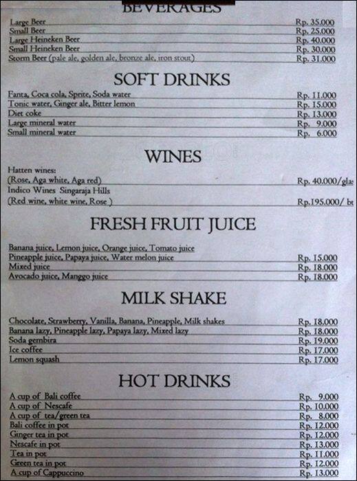 Menu at Janger Restaurant, Sengkidu