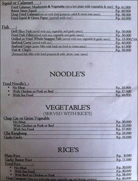 Menu at Janger Restaurant, Sengkidu
