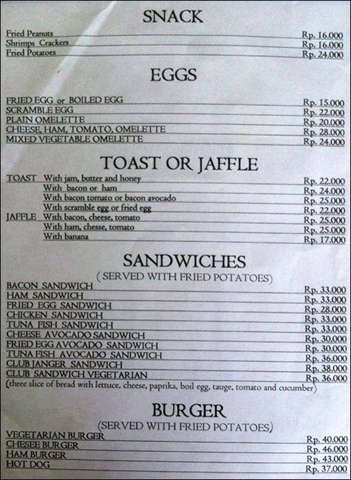 Menu at Janger Restaurant, Sengkidu