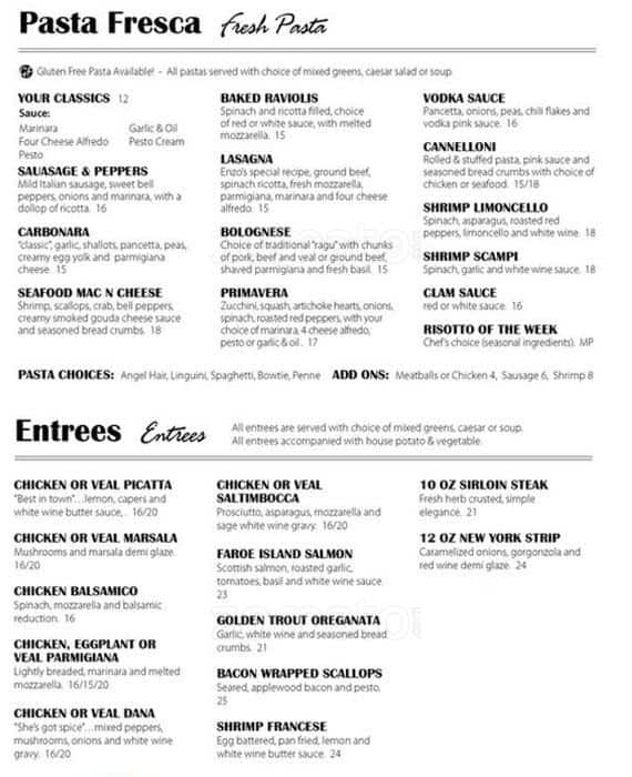 Menu at Enzo's Italian pizzeria, Omaha