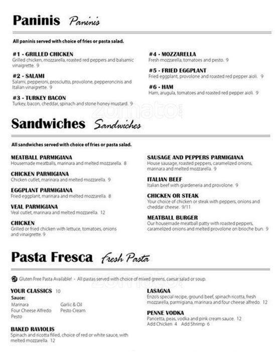 Menu at Enzo's Italian pizzeria, Omaha
