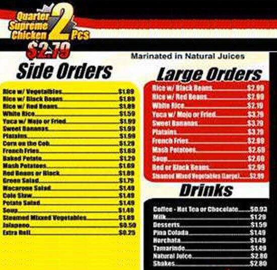 Menu at El Pollo Supremo restaurant, Union City, 4209 Bergenline Ave