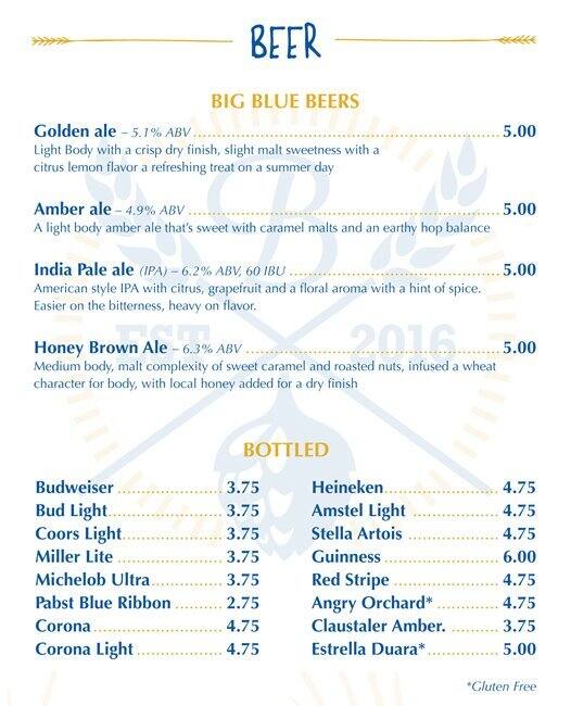 Menu at Big Blue Brewing pub & bar, Cape Coral