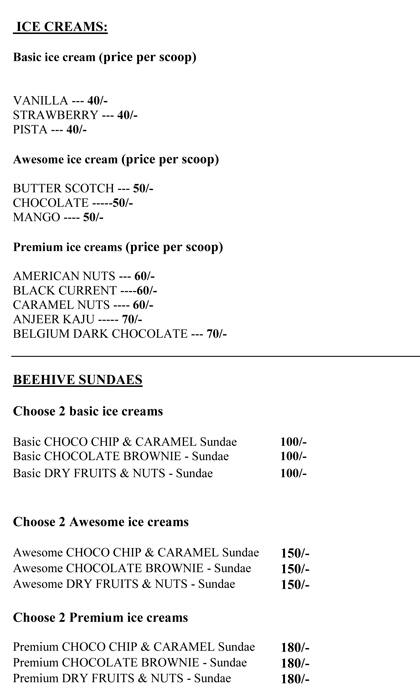 Menu at Bee Hive, Hyderabad, 8HJG+6GH