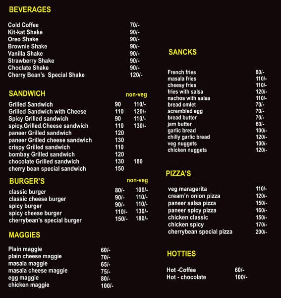 Menu of Cherry Bean's, Wakad, Pune