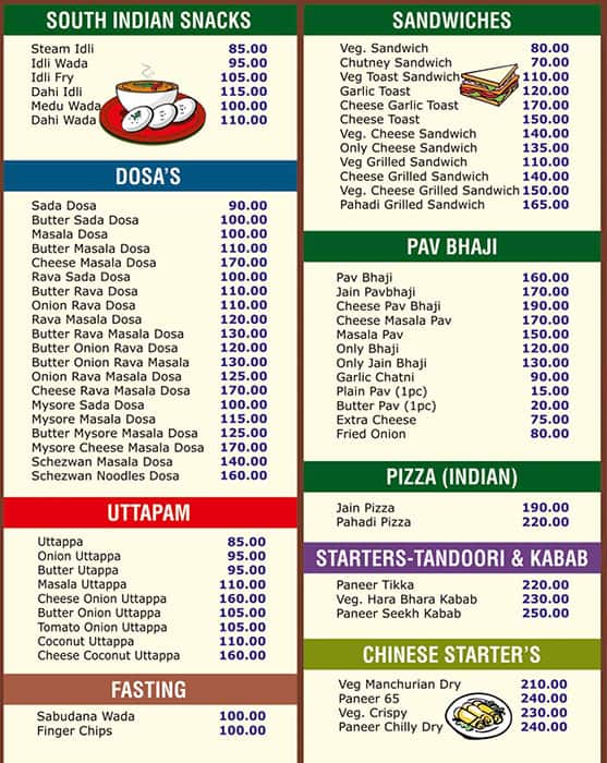 Menu of Shubh Sagar Pure Veg Restaurant, Marol, Mumbai