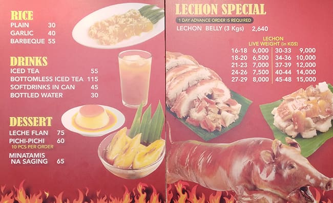 Menu at Aling Nene's Restaurant, Manila