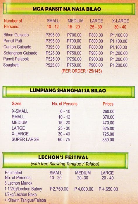 Menu at Aling Nene restaurant, Taguig, GF
