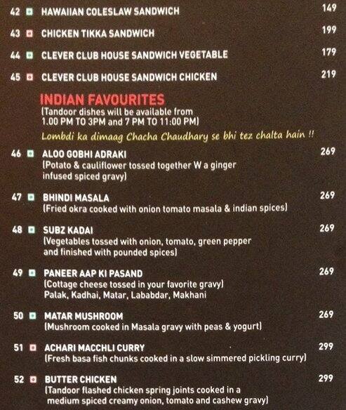 Menu at Red Fox Hotel, Jaipur, Jaipur, Jawahar Lal Nehru Marg