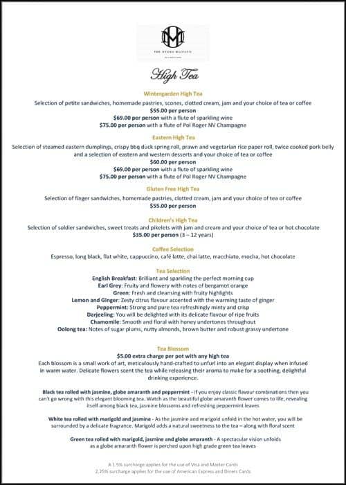 Menu at The Wintergarden Restaurant at Hydro Majestic Blue Mountains ...