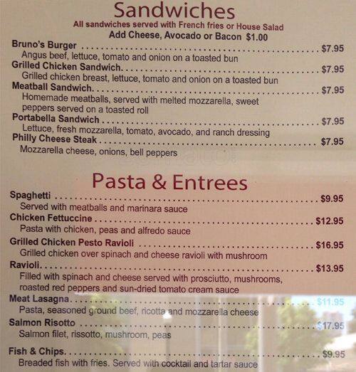Menu at Bruno's Pizzeria, San Francisco
