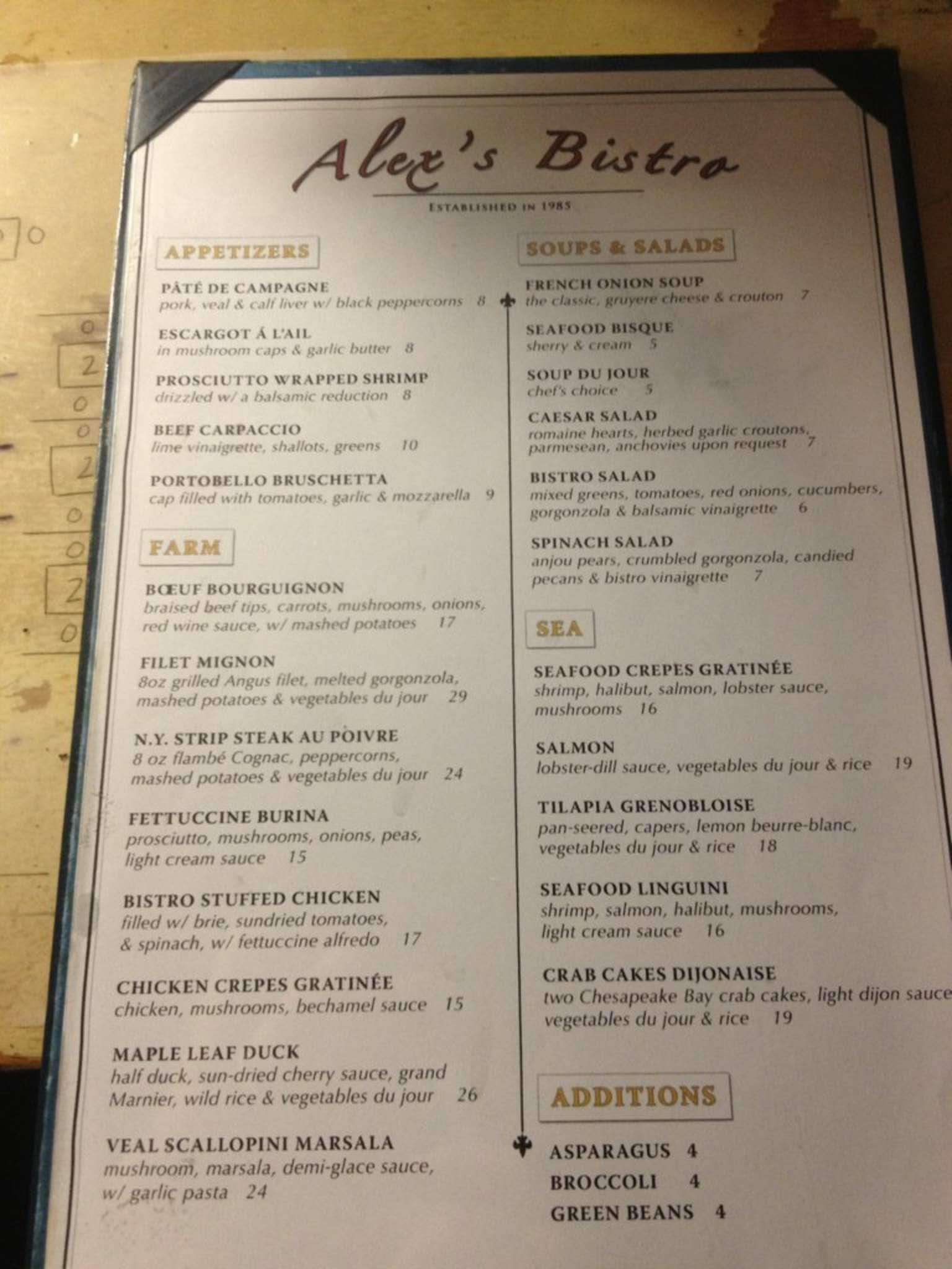 Alex's Bistro Menu, Menu for Alex's Bistro, Upper Arlington, Columbus ...