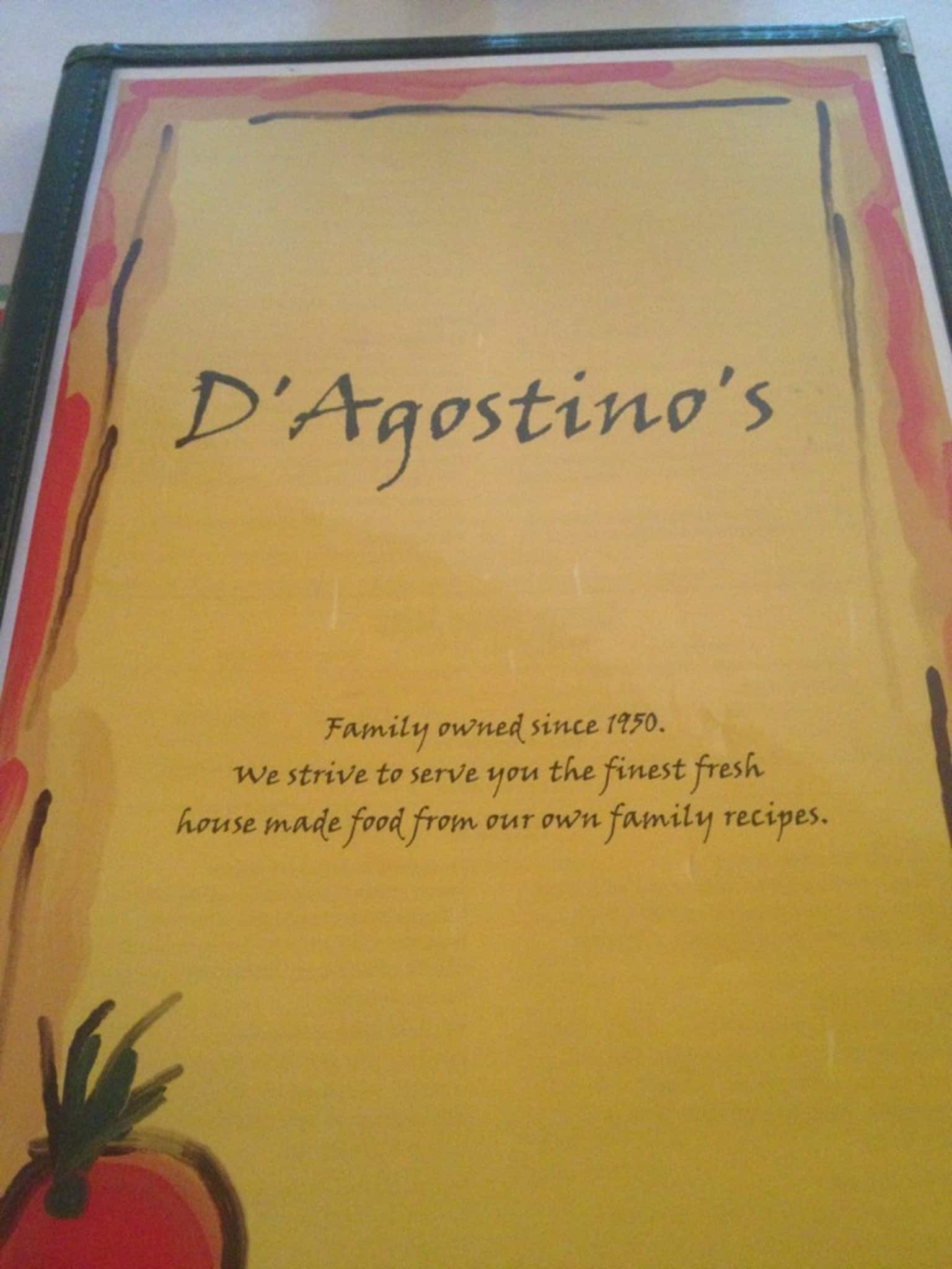 Menu at D'Agostino's pizzeria, Bridgman