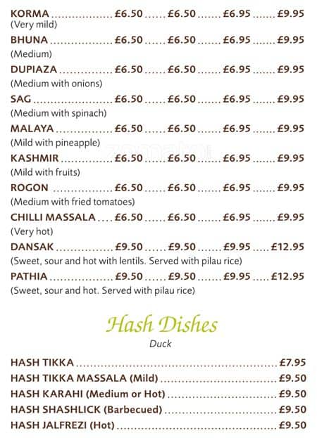 Menu at Rasal Restaurant, Rickmansworth