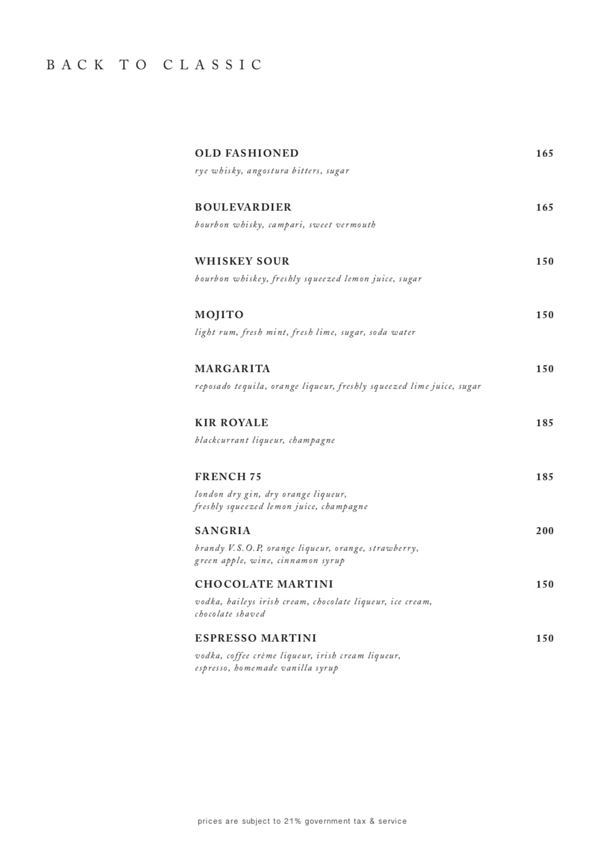 Menu at Sofia At The Gunawarman restaurant, Jakarta