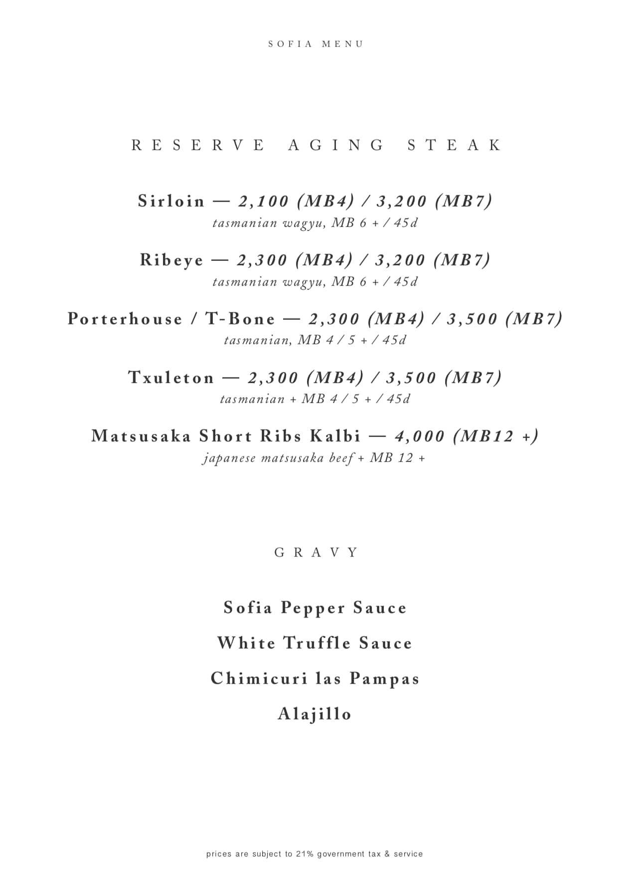 Menu at Sofia At The Gunawarman restaurant, Jakarta