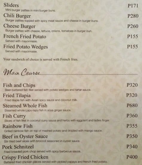 Menu at La Terraza restaurant, Cebu City, Ground Floor