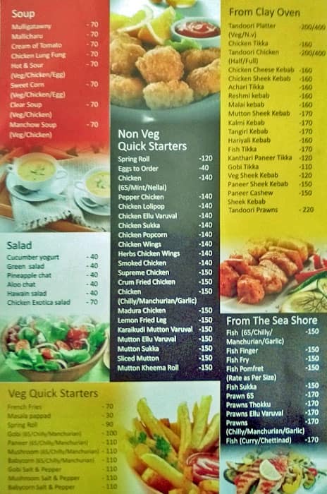 Menu at Navaab biryani, Madurai