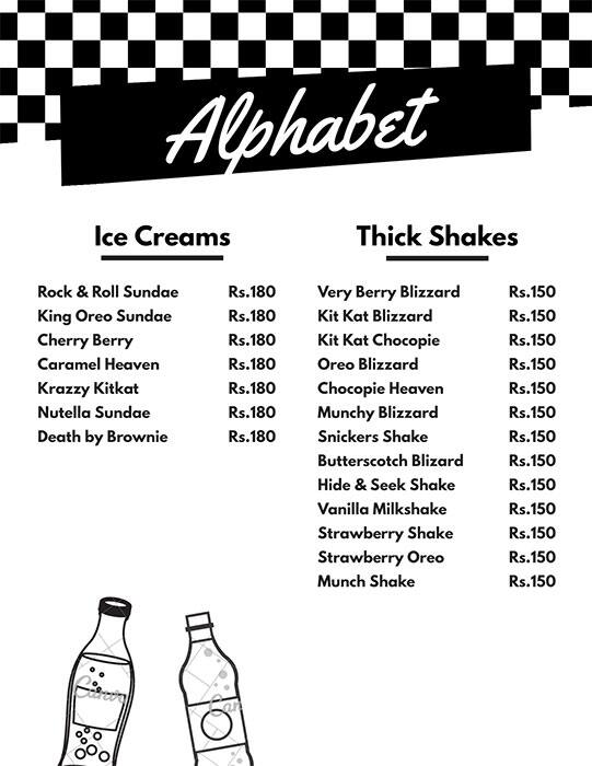 Menu of Alphabet, Koramangala 2nd Block, Bangalore