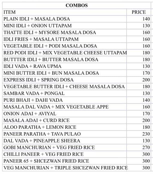 Menu of Idli Express, Kharghar, Navi Mumbai