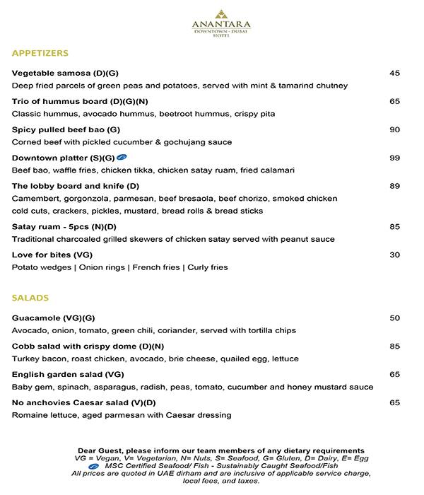 Menu of The Lobby Lounge - Anantara Downtown Dubai, Business Bay, Dubai