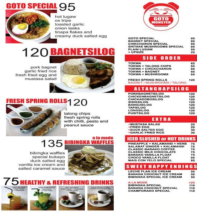 Goto Monster Menu, Menu v reštaurácii Goto Monster, La Paz, Makati City ...