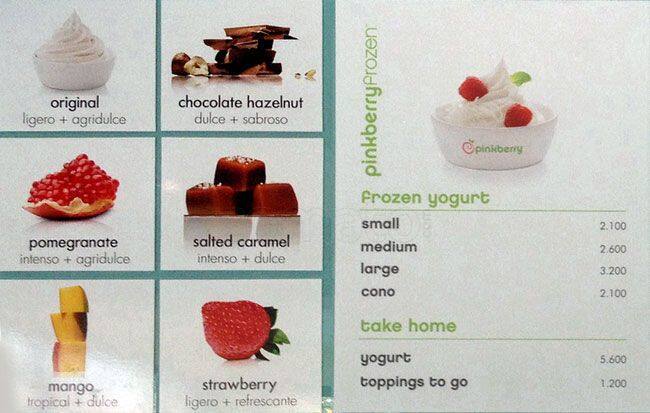 Pinkberry a Santiago: Foto del Menu con Prezzi - Zomato Cile