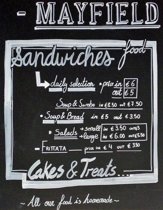 Menu at Mayfield Deli & Merchant cafe, Dublin