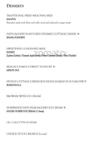 Menu at Oh Calcutta, Pune