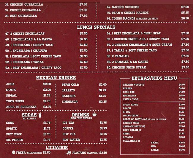 Carta de El Jordan Cafe, Dallas