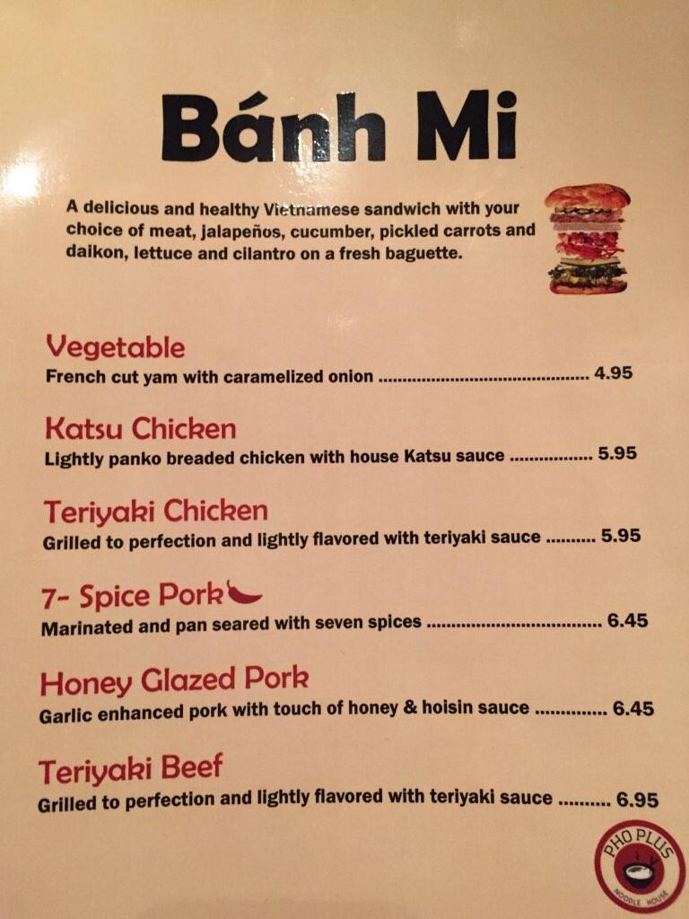 Menu at Phở Plus restaurant, Provo