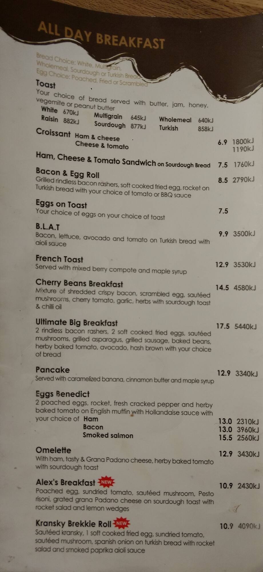 Menu at Caffe Cherry Beans - Campbelltown Mall cafe, Campbelltown