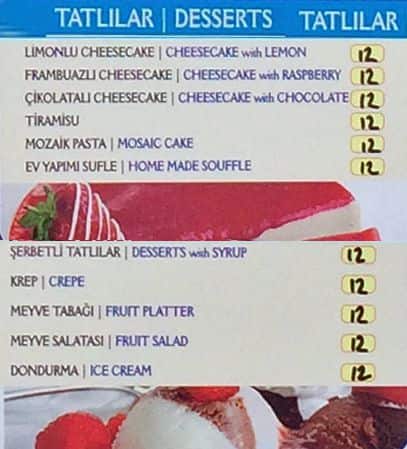 Menu at Bitez Defne Restaurant, Bodrum, Atatürk Blv.