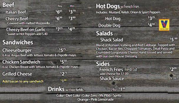 Menu at Beef Shack restaurant, Hoffman Estates