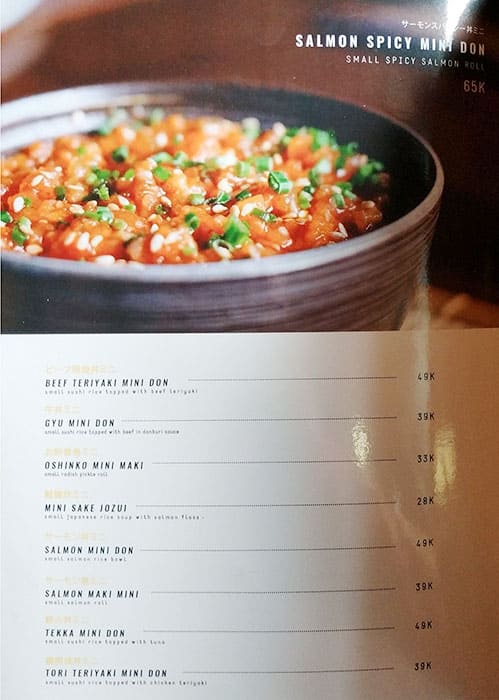 Menu at Yellowfin restaurant, Jakarta, Jl. Senopati No.42