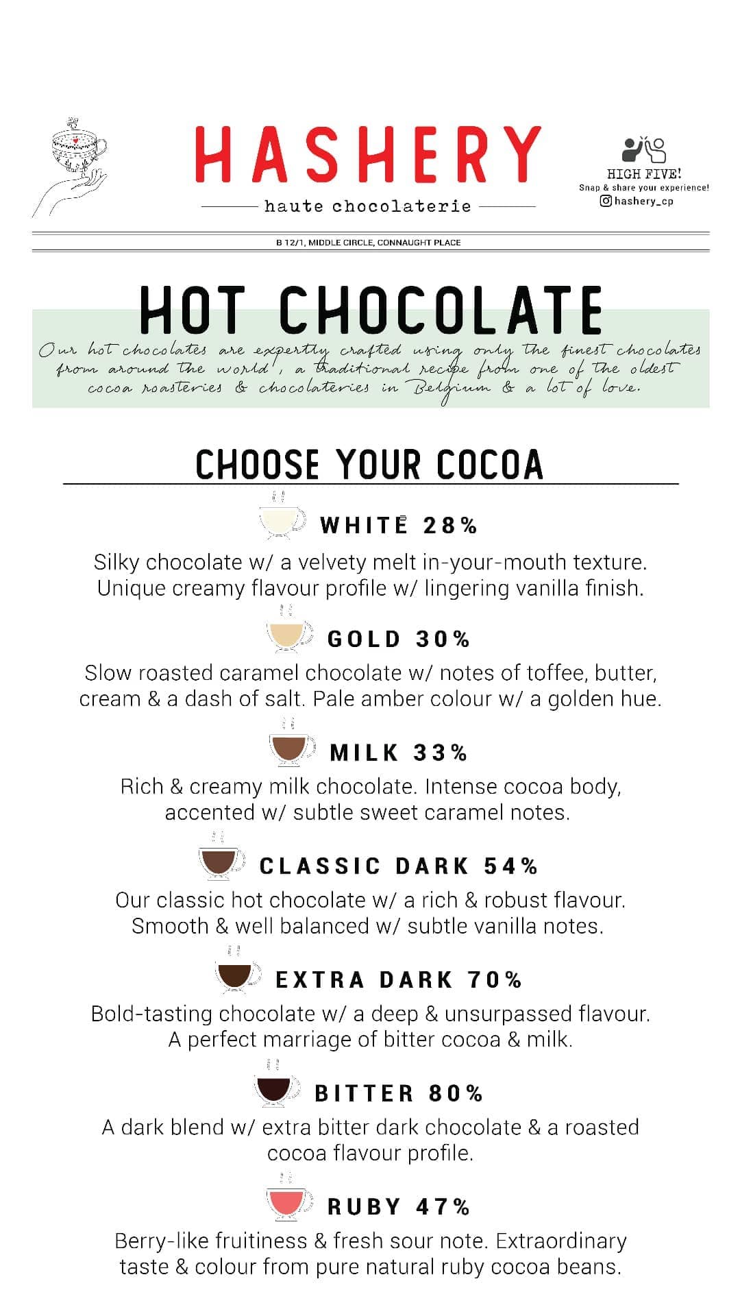 Menu of Hashery, Connaught Place, New Delhi