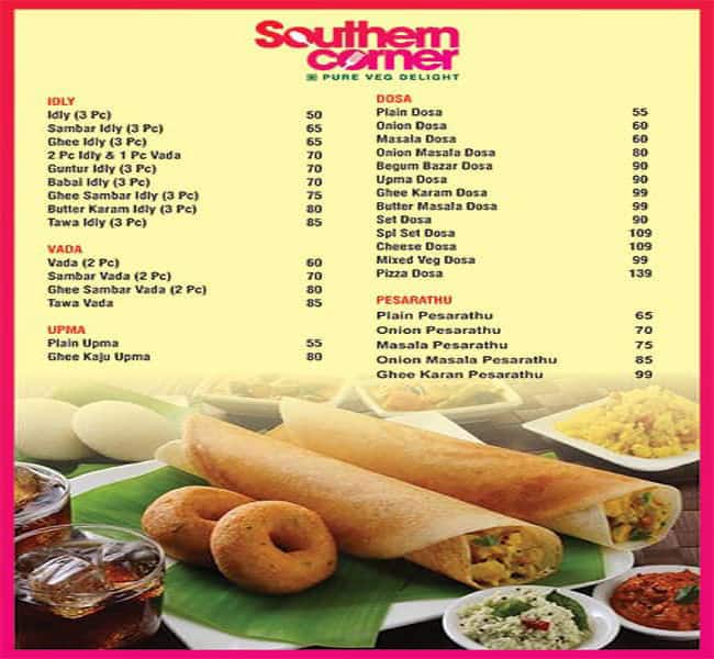 Menu of Southern Corner - Authentic Taste, Gachibowli, Hyderabad