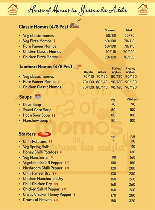 Menu at House Of Momos, Bhopal, Plot 28