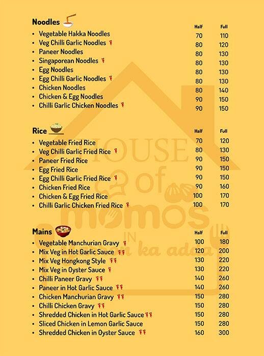 Menu at House Of Momos, Bhopal, Plot 28