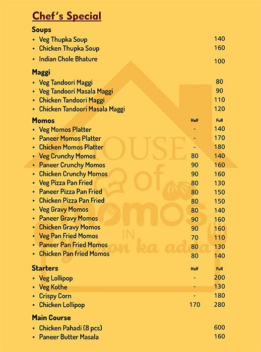 Menu at House Of Momos, Bhopal, Plot 28