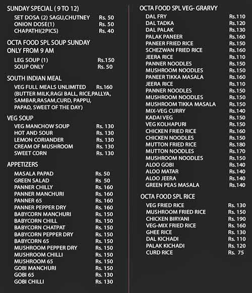 Menu of Octa Food, JP Nagar, Bangalore