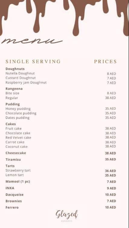 Menu of Glazed Desserts, University City, Sharjah