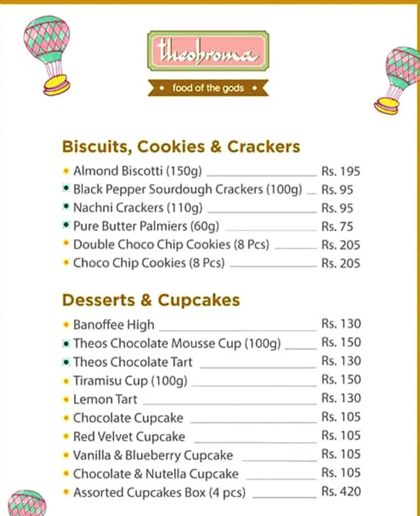 Menu of Theobroma, Aerocity, New Delhi