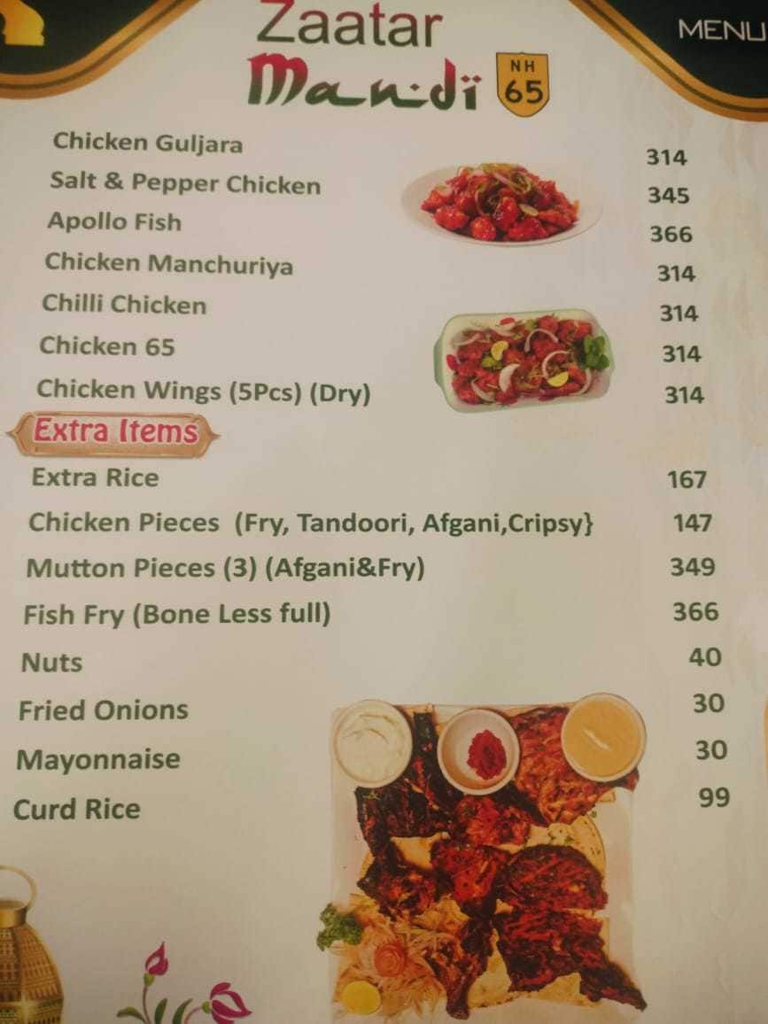 Menu of Zaatar Arabian Mandi Restaurant, L B Nagar, Hyderabad