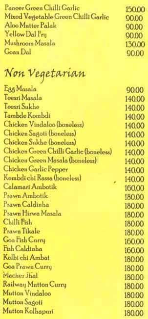Menu at Tavira, Mumbai, 2R3J+W74