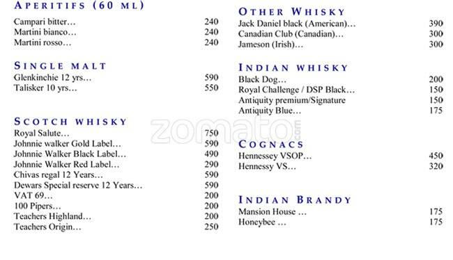 Menu at Aquagrill, Bengaluru, Fortune Select Trinity