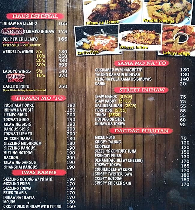 Menu at Ultimate Liempo Haus restaurant, Quezon City
