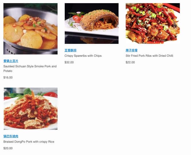 Menu at Wang Jia Wei restaurant, Auckland